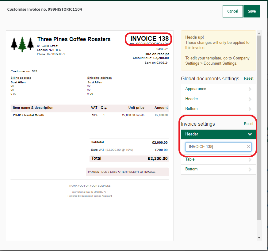 Can I Edit The Invoice Numbering Business Finance Assistant