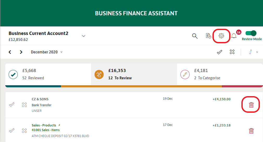 How to delete a transaction from an account – Business Finance Assistant